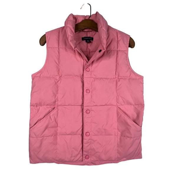Lands' End | Jackets & Coats | Lands End Full Snap Pink Puffer Vest ...